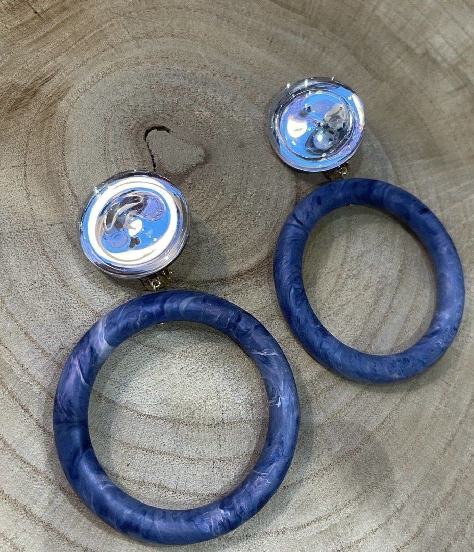 BO CLIP CREOLES BLEUES MARBRÉES ET MIROIRS - FRANCINE BRAMLI ...