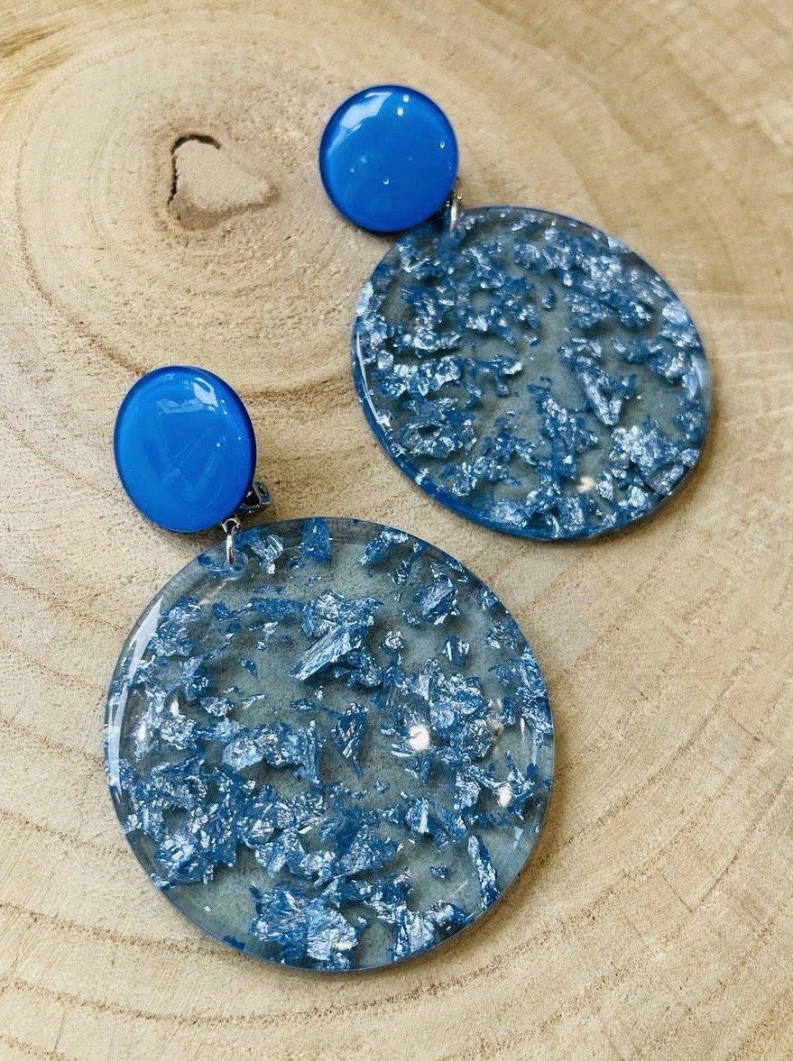 BO CLIP ST BARTH BLEU TRANSLUCIDE ET FEUILLES ARGENTÉES - FRANCINE ...